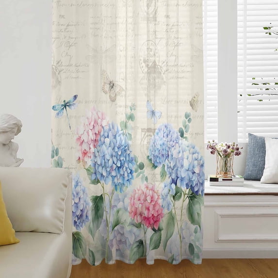 Blue Hydrangea Semi Sheer Curtains Drapes for Living Room,Bedroom ...