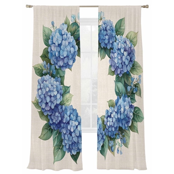 Blue Hydrangea Sheer Curtains 2 Panels Set Spring Wreath Flower Sheer ...