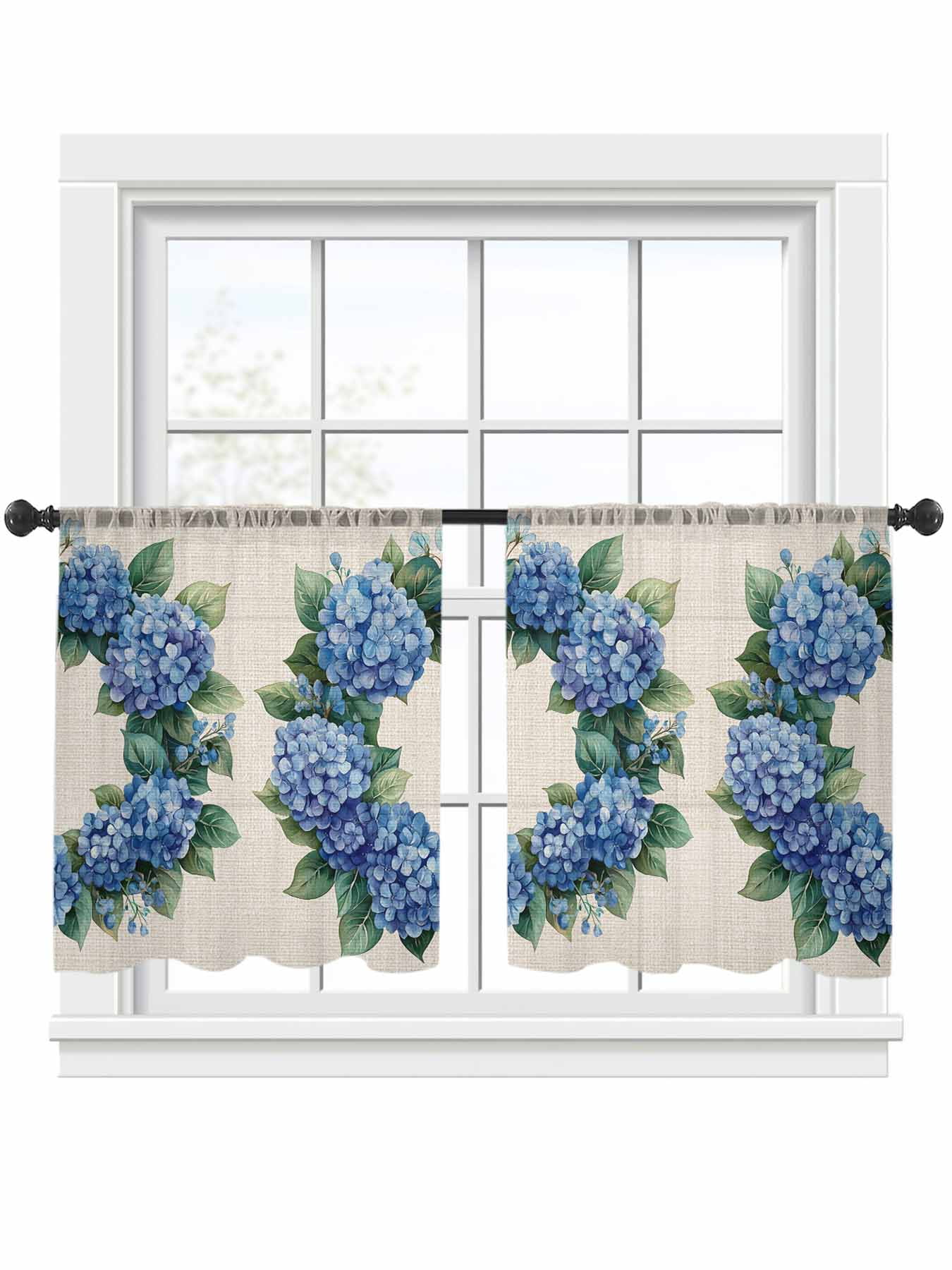 Blue Hydrangea Sheer Curtains 2 Panels Set Spring Wreath Flower Sheer ...
