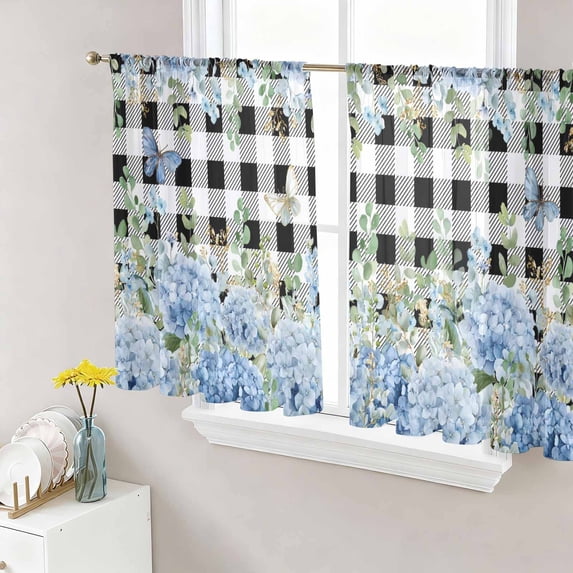 Blue Hydrangea Sheer Curtains 45 Inch Length 2 Panels Set, Spring ...