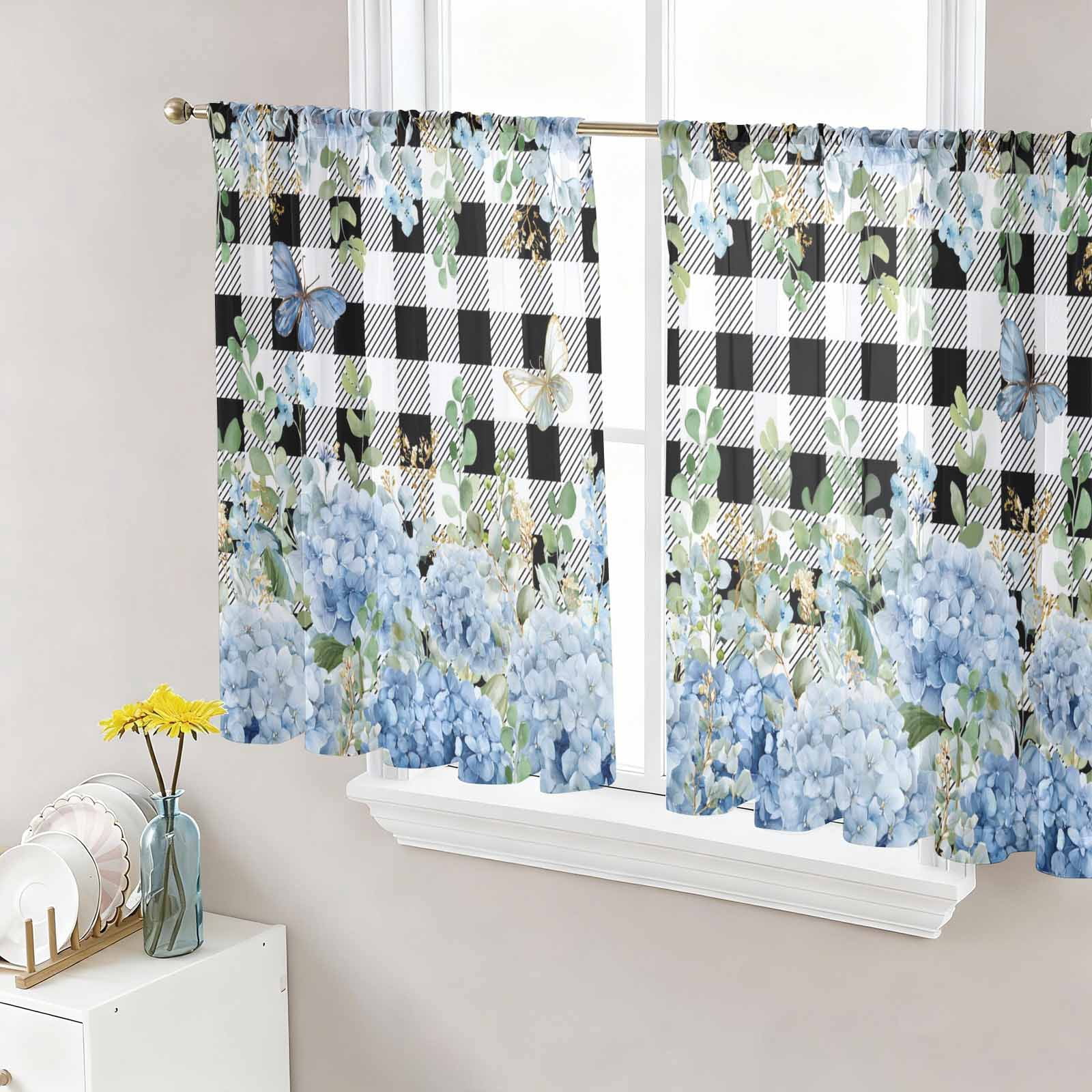 Blue Hydrangea Sheer Curtains for Living Room Bedroom, Rustic Summer ...