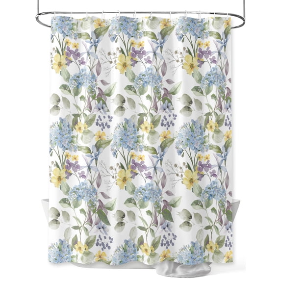 Blue Hydrangea Shower Curtain 66"W x 72"L Watercolor Spring Yellow ...