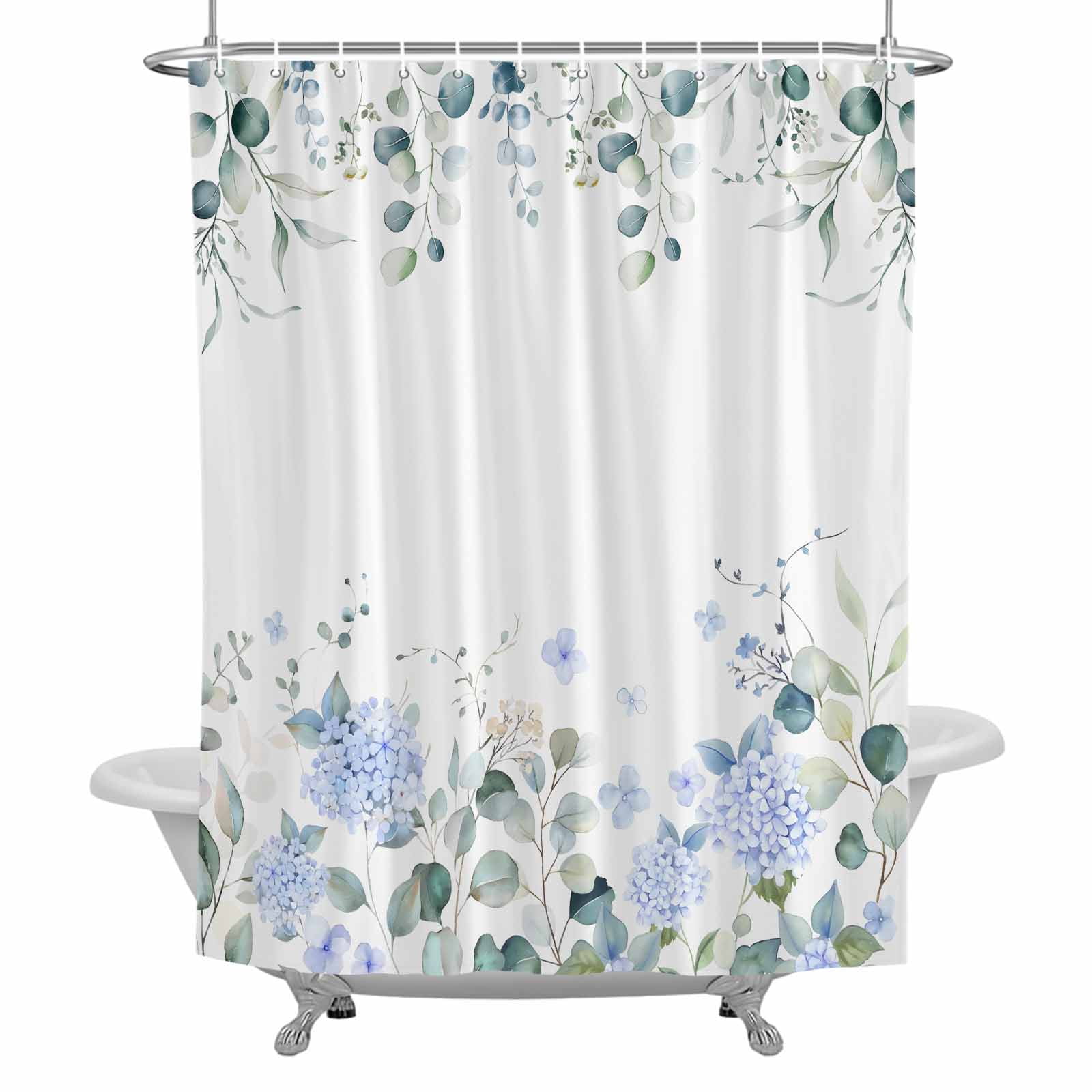 Blue Hydrangea Shower Curtain for Bathroom, Country Eucalyptus Leaf ...