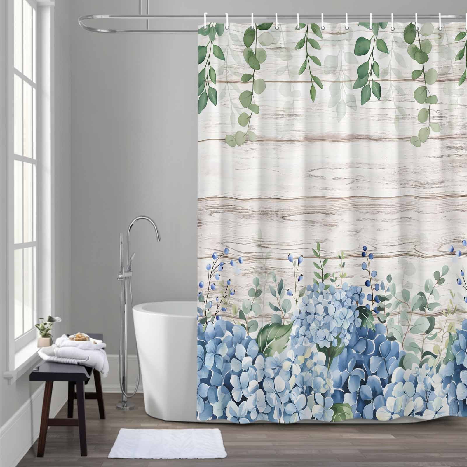 Blue Hydrangea Shower Curtain for Bathroom Decor, Watercolor Spring ...
