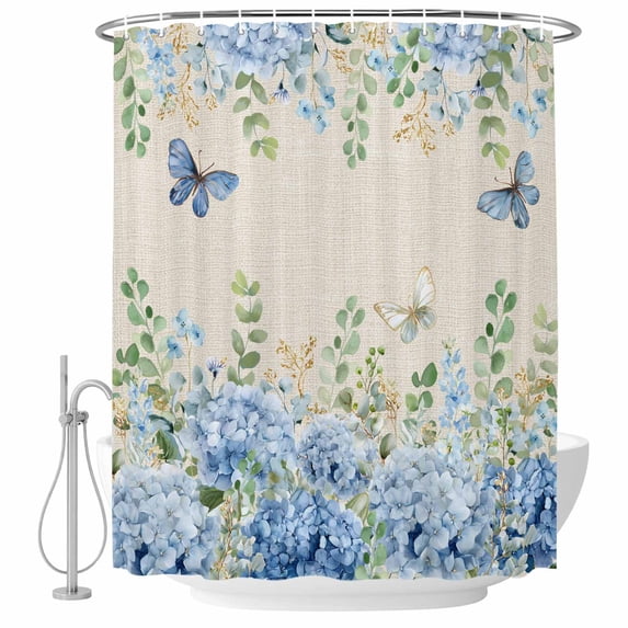 Blue Hydrangea Shower Curtain for Bathroom, Rustic Summer Blue Floral ...