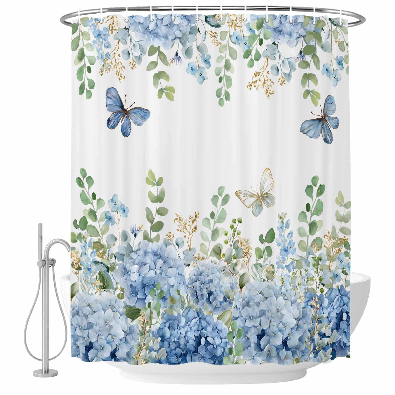 Blue Hydrangea Shower Curtain for Bathroom, Rustic Summer Blue Floral ...