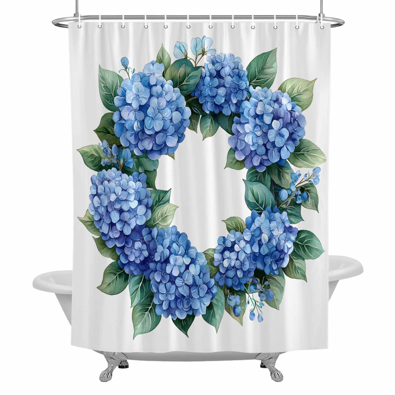 Blue Hydrangea Shower Curtain for Bathroom, Spring Wreath Flower ...