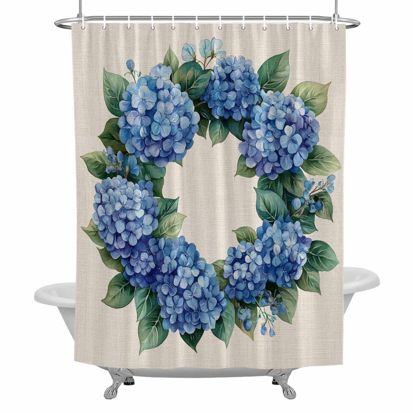 Blue Hydrangea Shower Curtain for Bathroom, Spring Wreath Flower ...