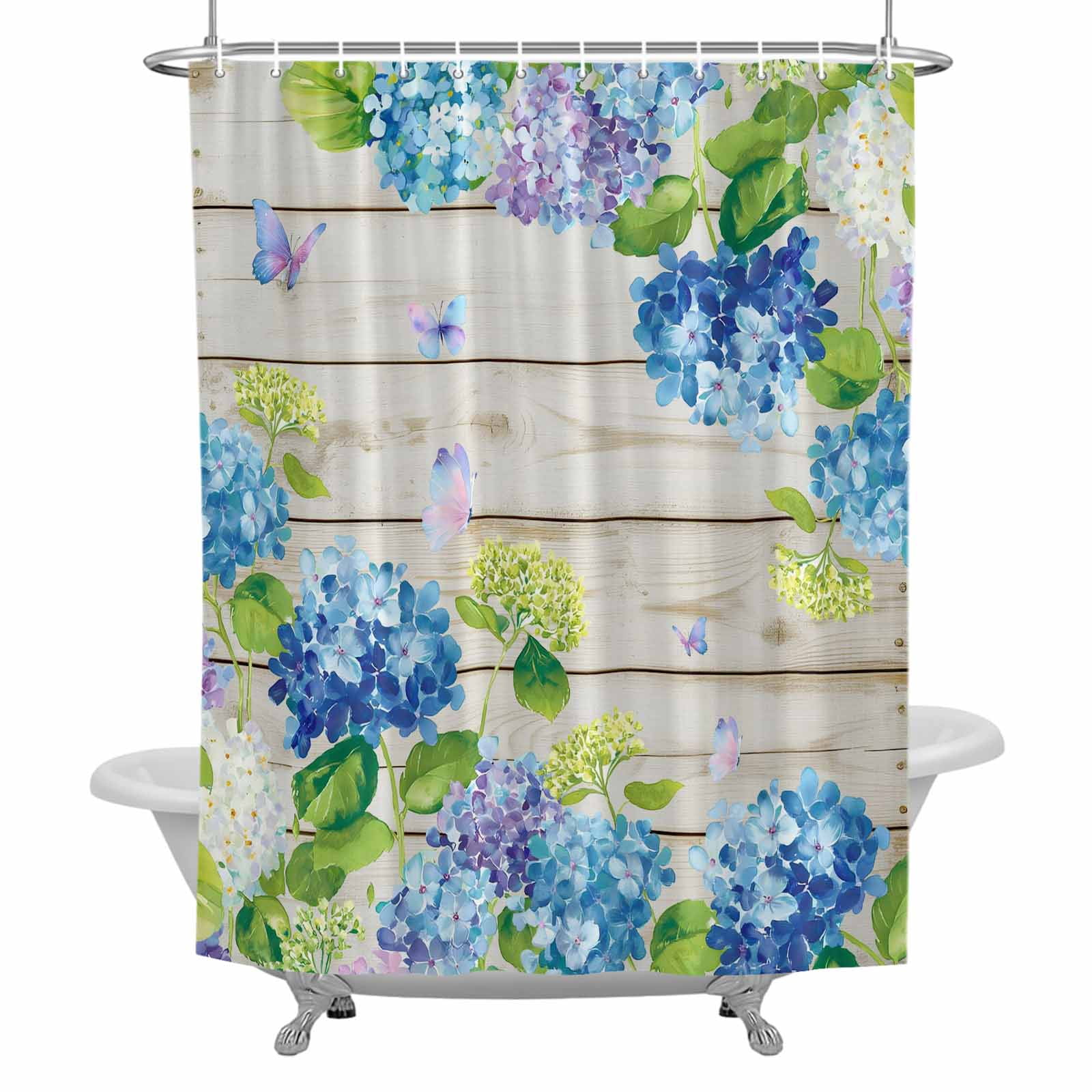 Blue Hydrangea Shower Curtain for Bathroom, Watercolor Blue Purple ...