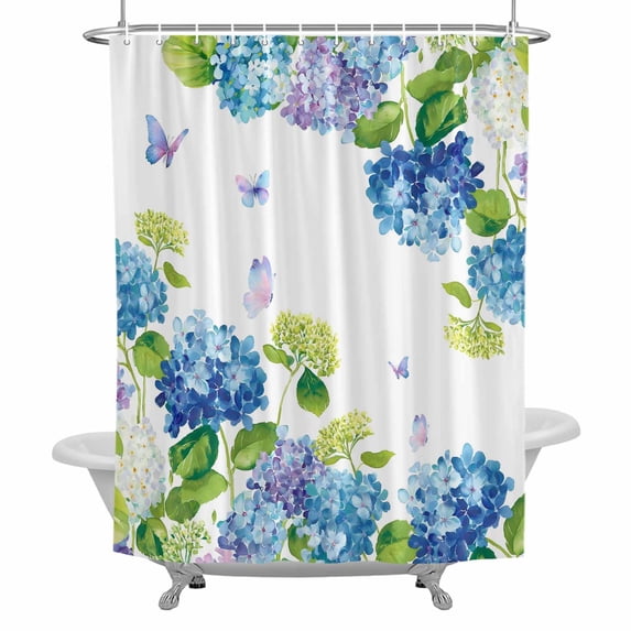 Blue Hydrangea Shower Curtain for Bathroom, Watercolor Blue Purple ...