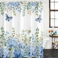 Blue Hydrangea Shower Curtain, Rustic Summer Blue Floral Butterfly ...