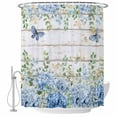 Blue Hydrangea Shower Curtain Set with Hooks, Rustic Summer Blue Floral ...