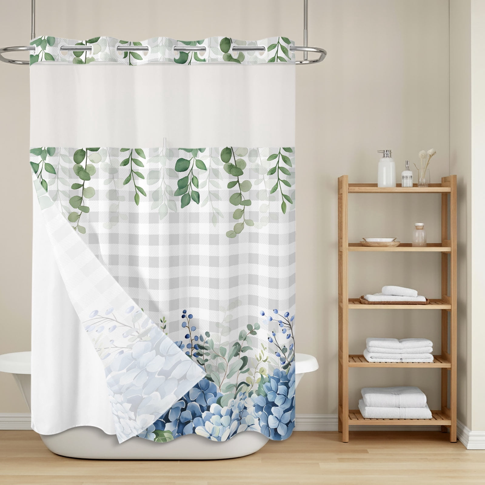 Blue Hydrangea Shower Curtain with Snap in Liner, Watercolor Spring ...