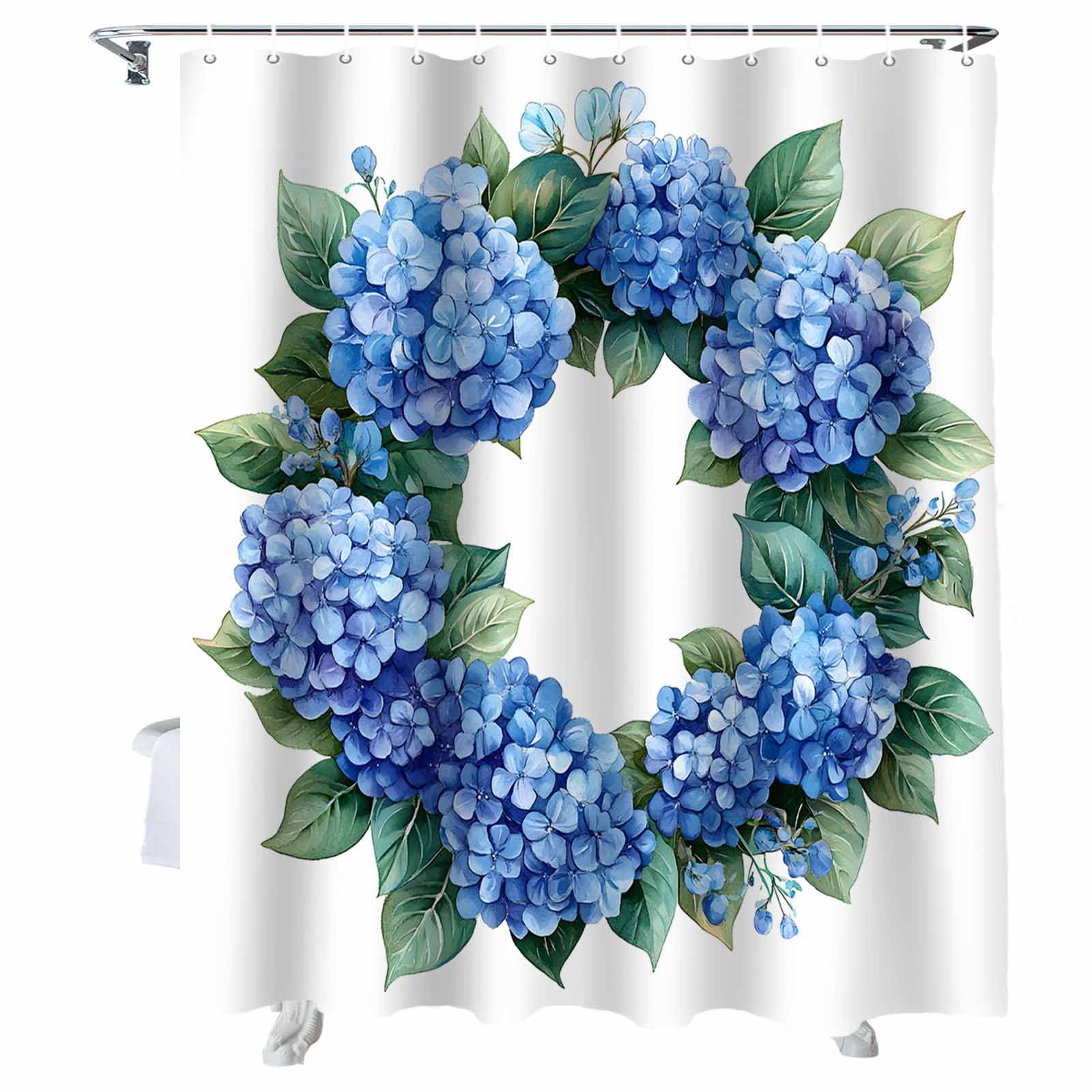 Blue Hydrangea Shower Curtain, Watercolor Floral Shower Curtains Set ...