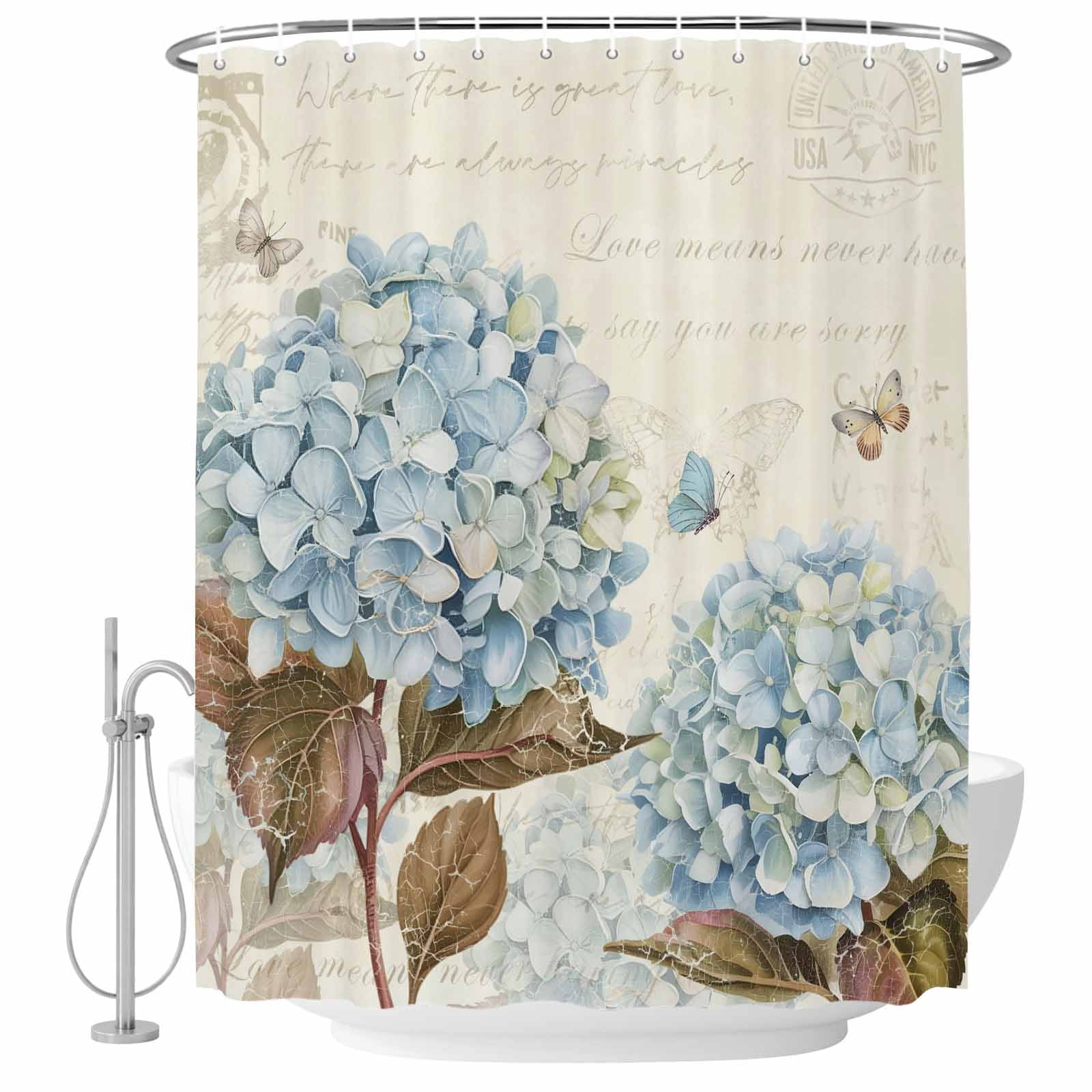 Blue Hydrangea Shower Curtain, Waterproof Shower Curtains for Bathroom ...
