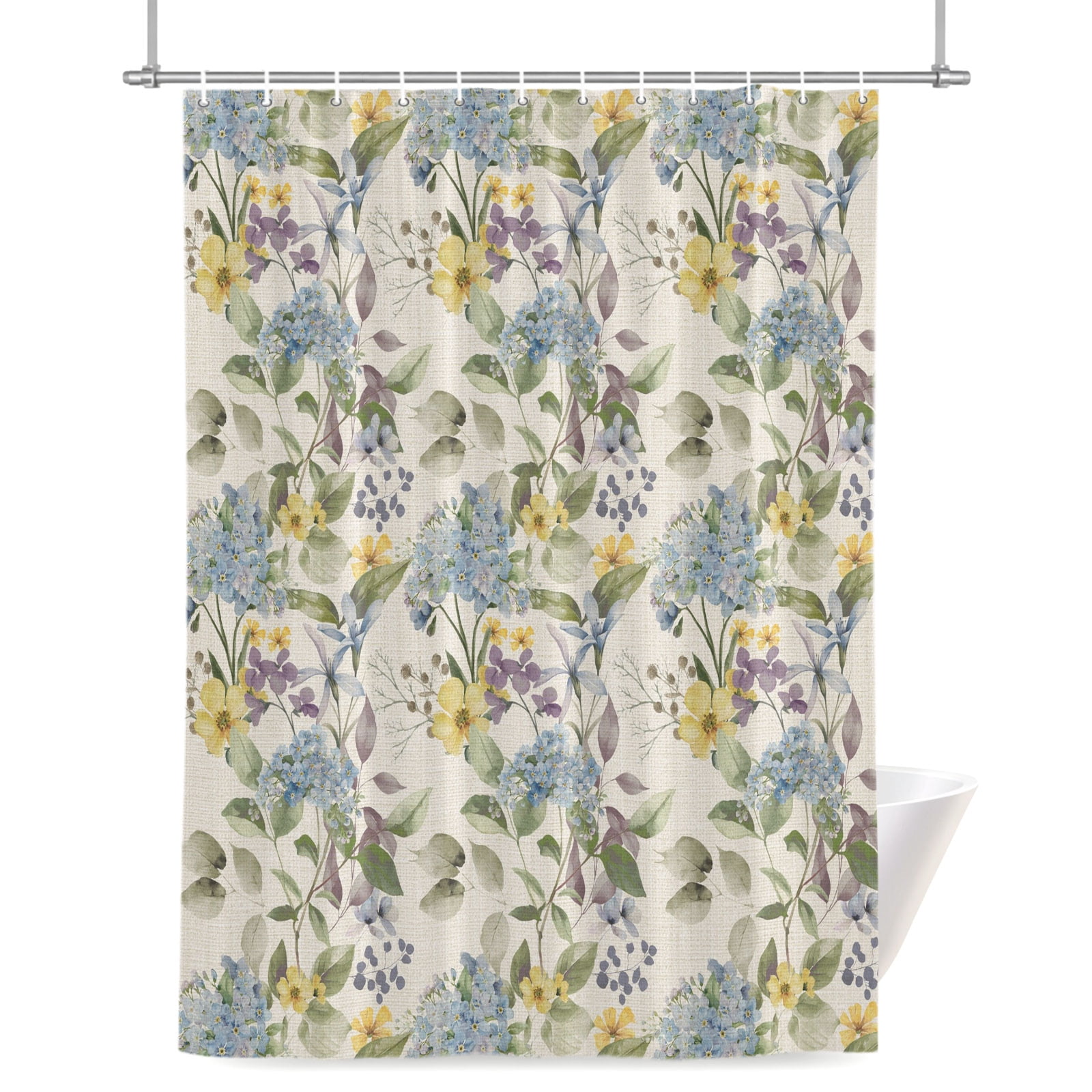 Blue Hydrangea Shower Curtains for Bathroom, Watercolor Spring Yellow ...