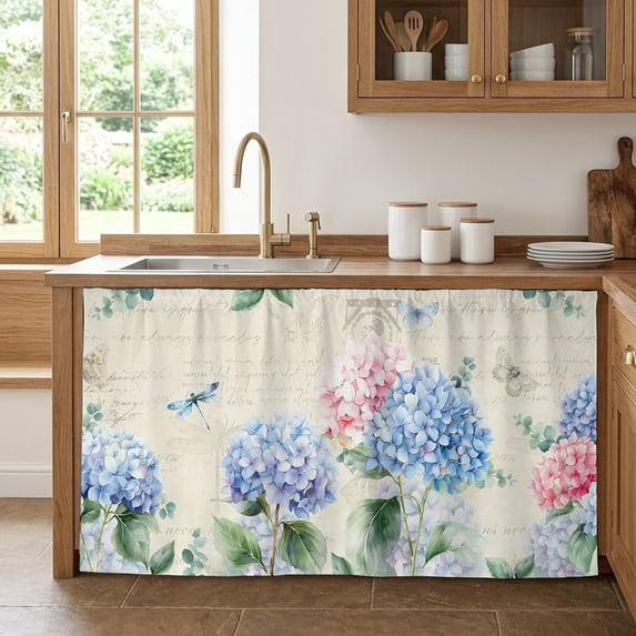 Blue Hydrangea Sink Skirt Curtain 32''x55'',Pink Flowers Spring ...