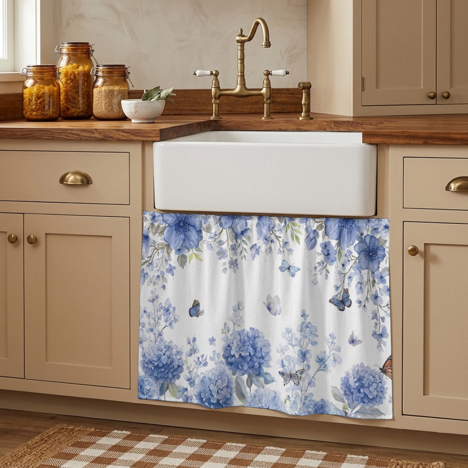 Blue Hydrangea Small Cabinet Curtains 11"W x 13"L, Farm Florals ...