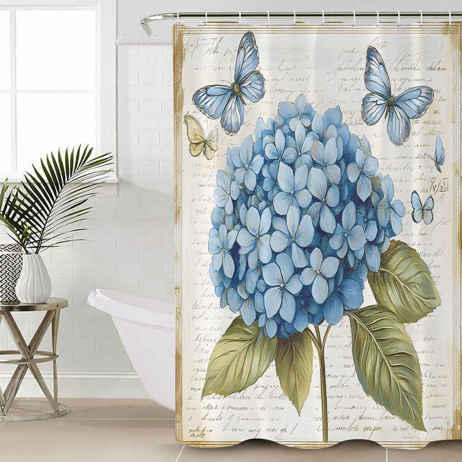 Blue Hydrangea Small Stall Shower Curtain, Waterproof Shower Curtains ...