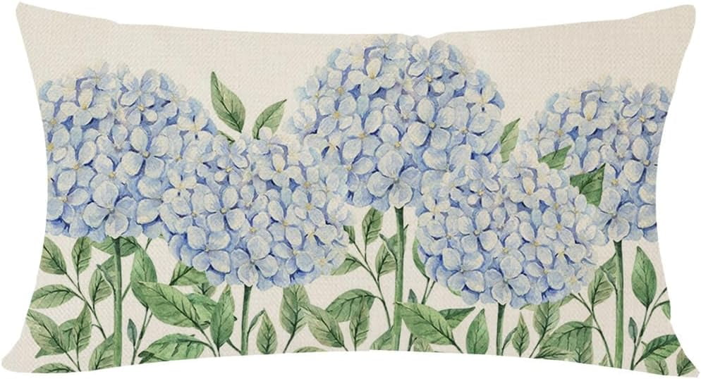 Blue Hydrangea Spring Throw Pillow Covers 12x20 Inch Outdoor Spring ...