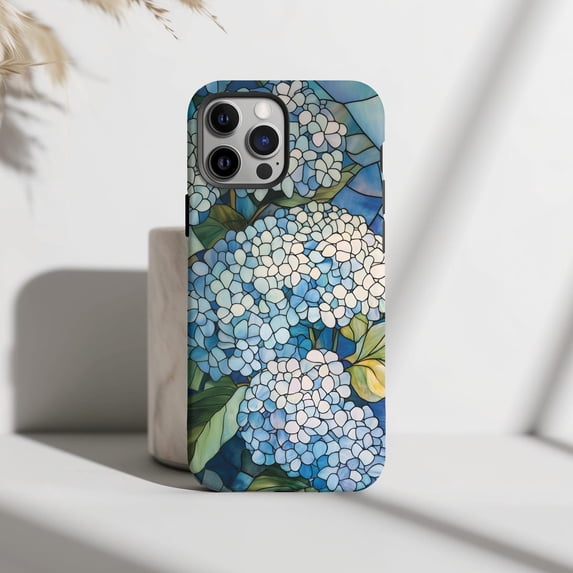 Blue Hydrangea Stained Glass Mosaic Phone Case 17 16 15 14 13 12 11 Pro ...