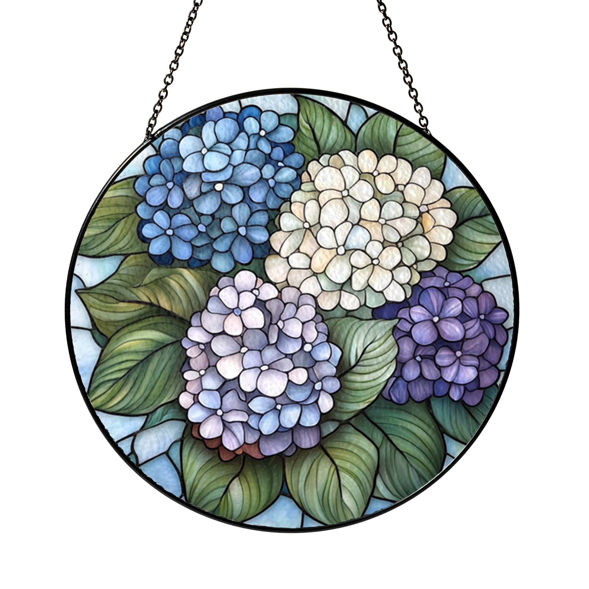 Blue Hydrangea Stained Glass Style Suncatcher, Botanical Decorative ...