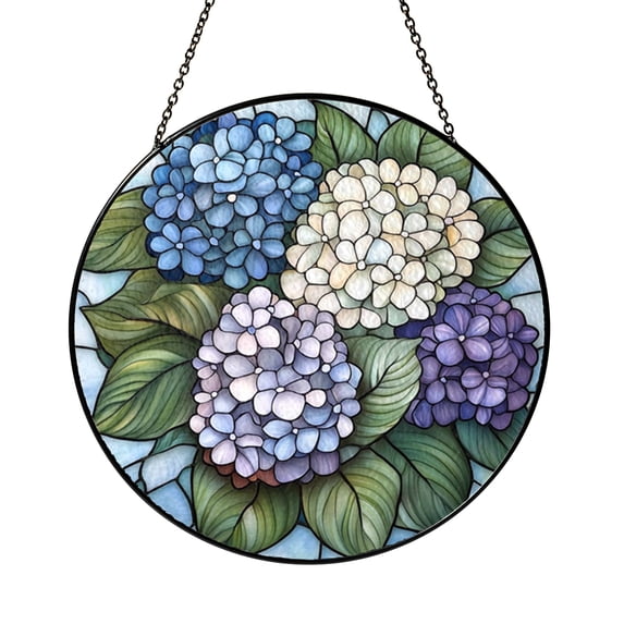 Blue Hydrangea Stained Glass Style Suncatcher, Botanical Decorative ...