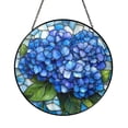 Blue Hydrangea Stained Glass Style Suncatcher – Round Floral Window ...