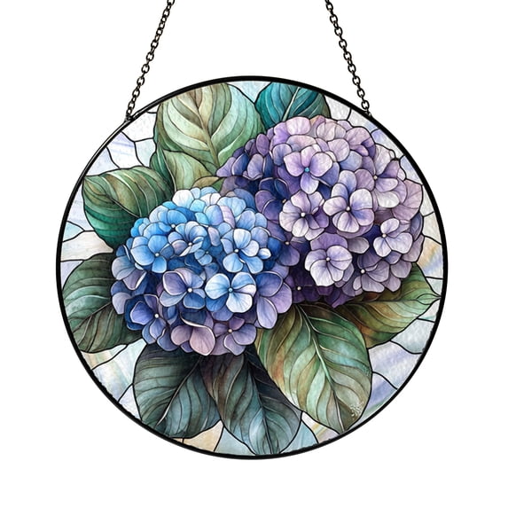 Blue Hydrangea Stained Glass Window Decor, Floral Botanical Hanging Art ...