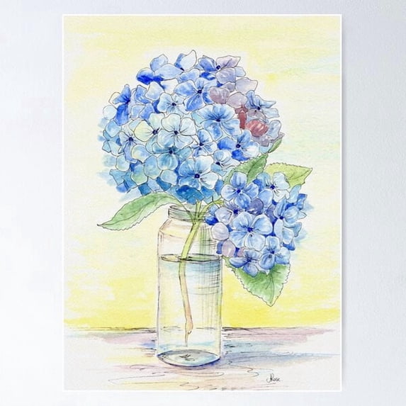 Blue Hydrangea Still Life Poster, Poster Home Decor, Poster Only ...