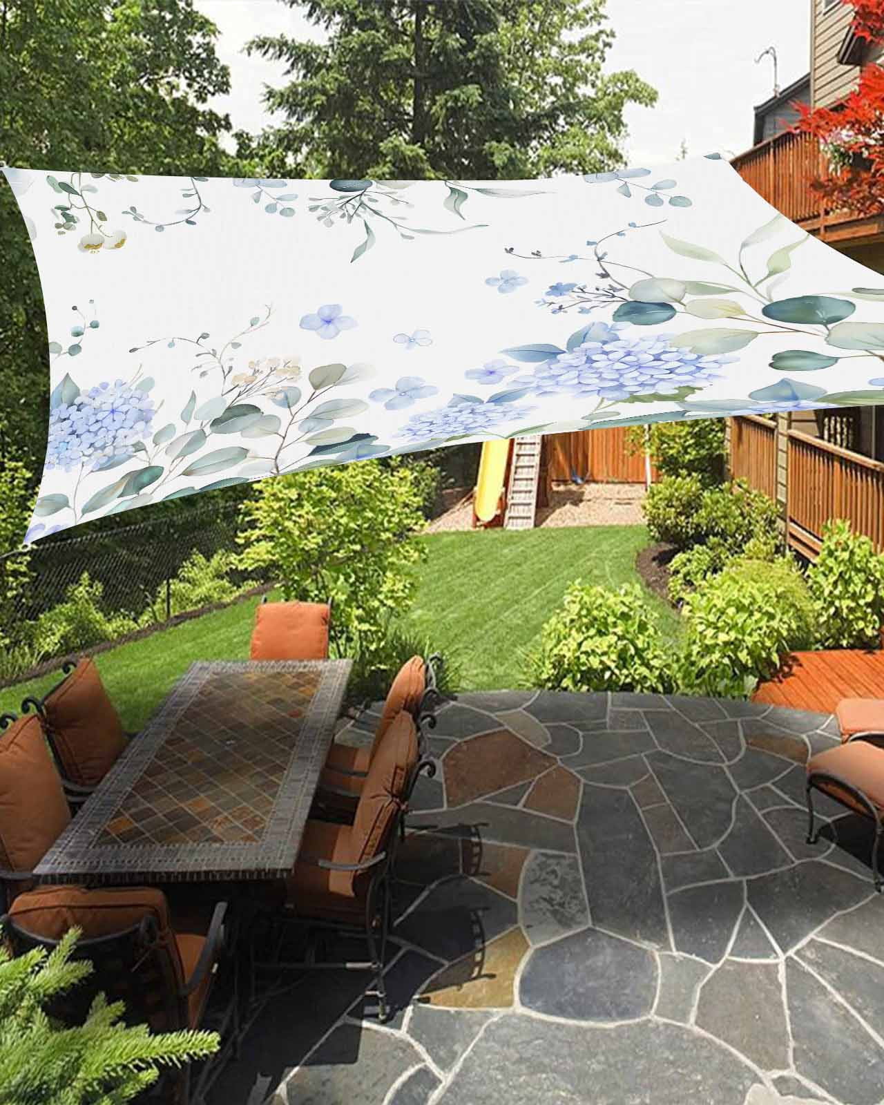 Blue Hydrangea Sun Shade Sail 14'X18' Country Eucalyptus Leaf Floral UV ...
