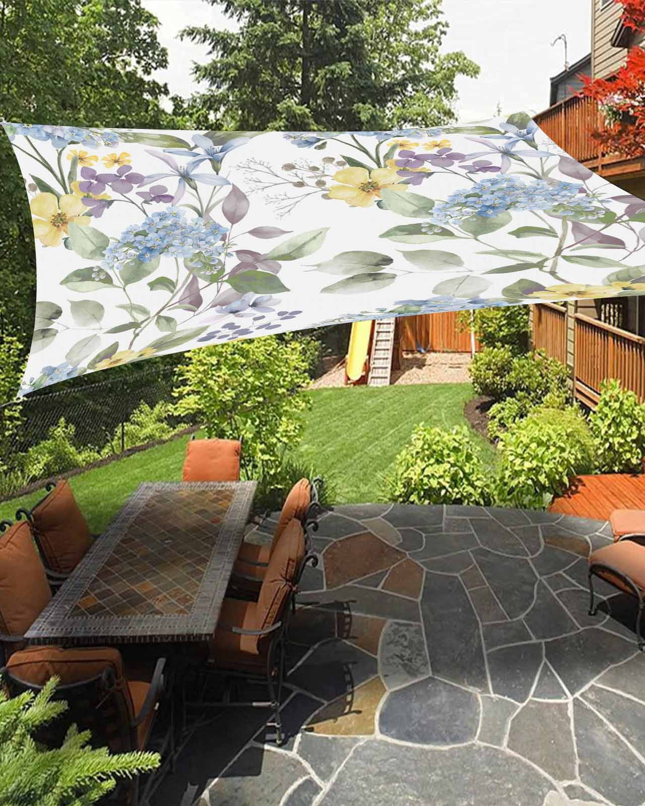 Blue Hydrangea Sun Shade Sail 6.5'X10' Watercolor Spring Yellow Floral ...