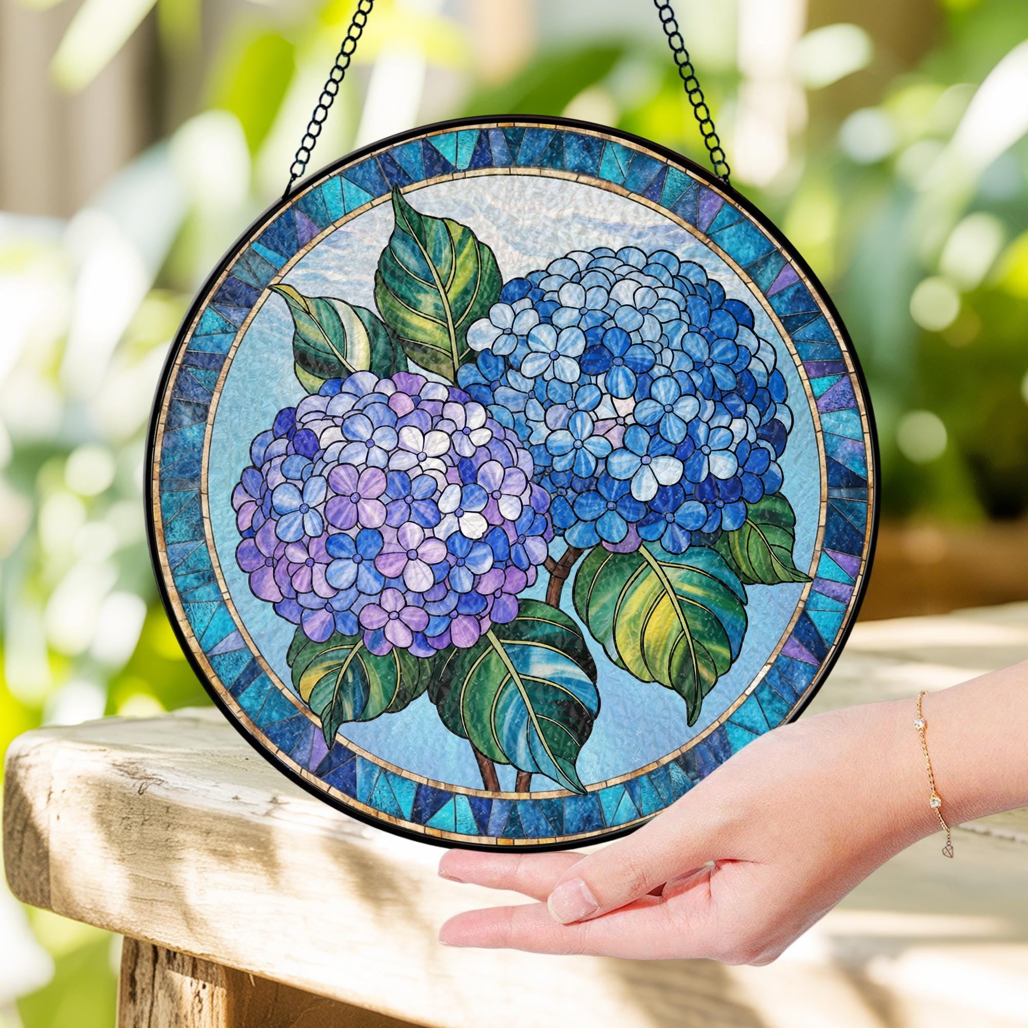 Blue Hydrangea Suncatcher, Blue Hydrangea Stained Glass Suncatcher ...