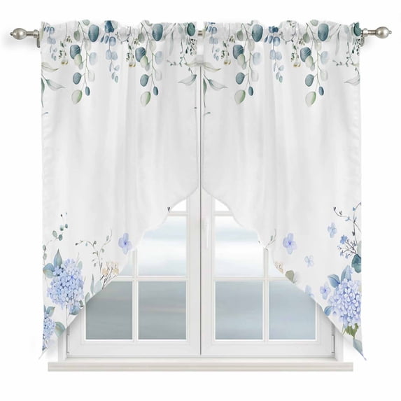 Blue Hydrangea Swag Curtain Valance for Small Windows, Country ...