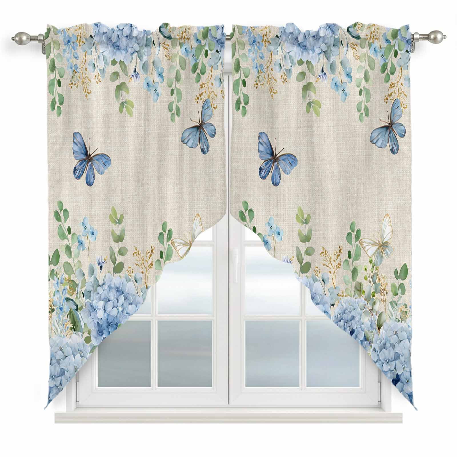 Blue Hydrangea Swag Curtain Valance for Small Windows, Rustic Summer ...