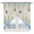 Blue Hydrangea Swag Curtain Valance for Small Windows, Rustic Summer ...