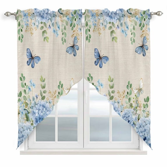 Blue Hydrangea Swag Curtain Valance for Small Windows, Rustic Summer ...