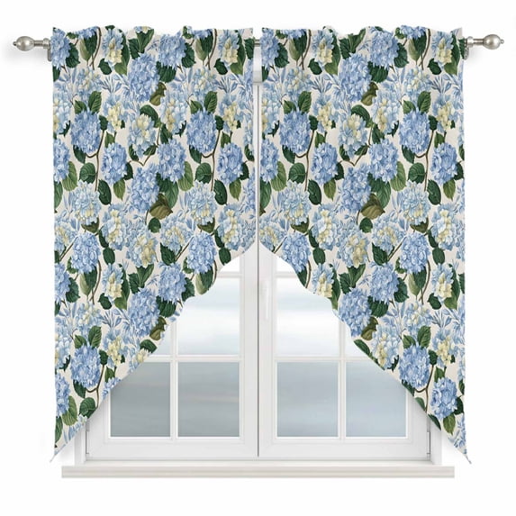Blue Hydrangea Swag Curtain Valance for Window 2 Panels Floral Country ...