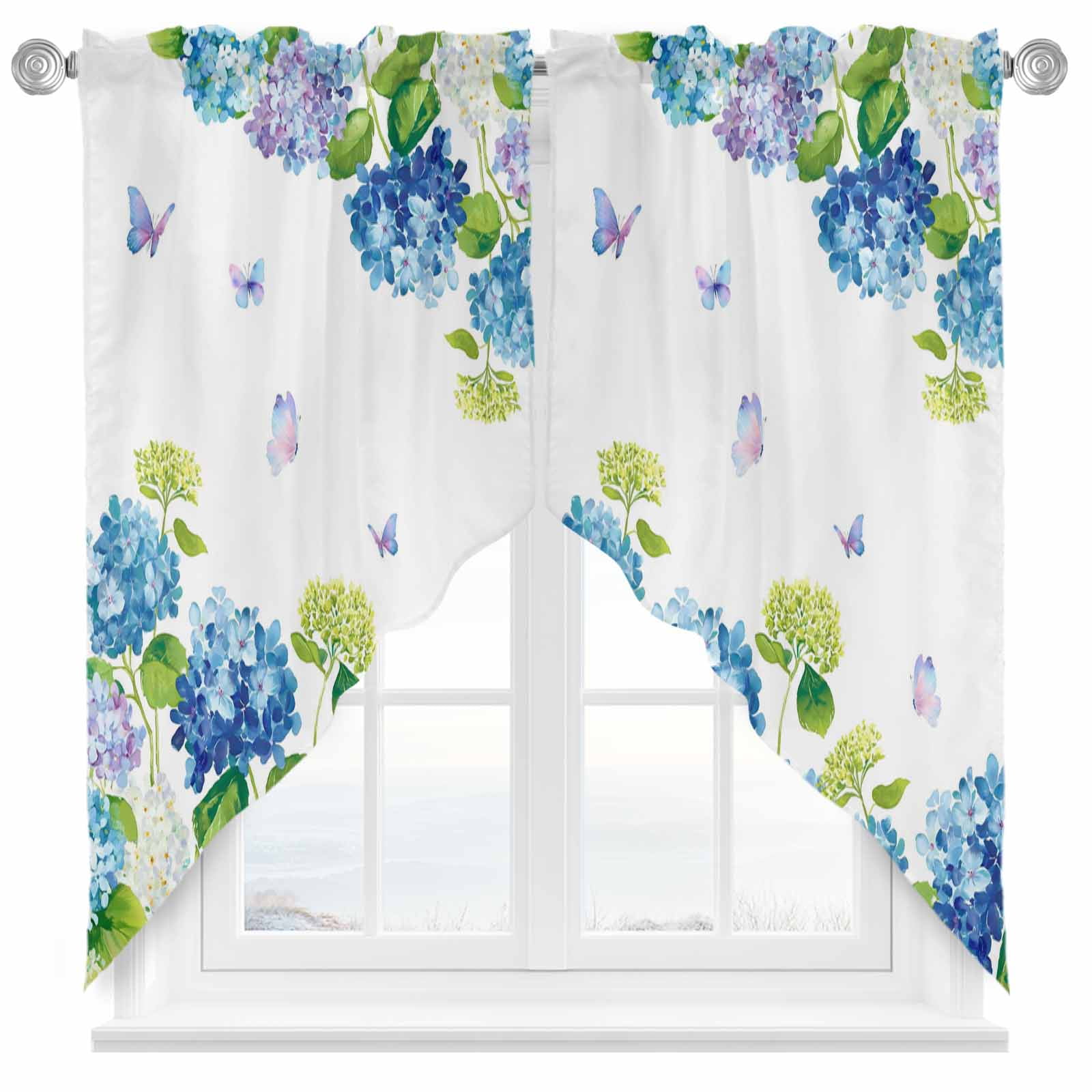 Blue Hydrangea Swag Curtains Farmhouse Butterfly Spring Floral Swag ...