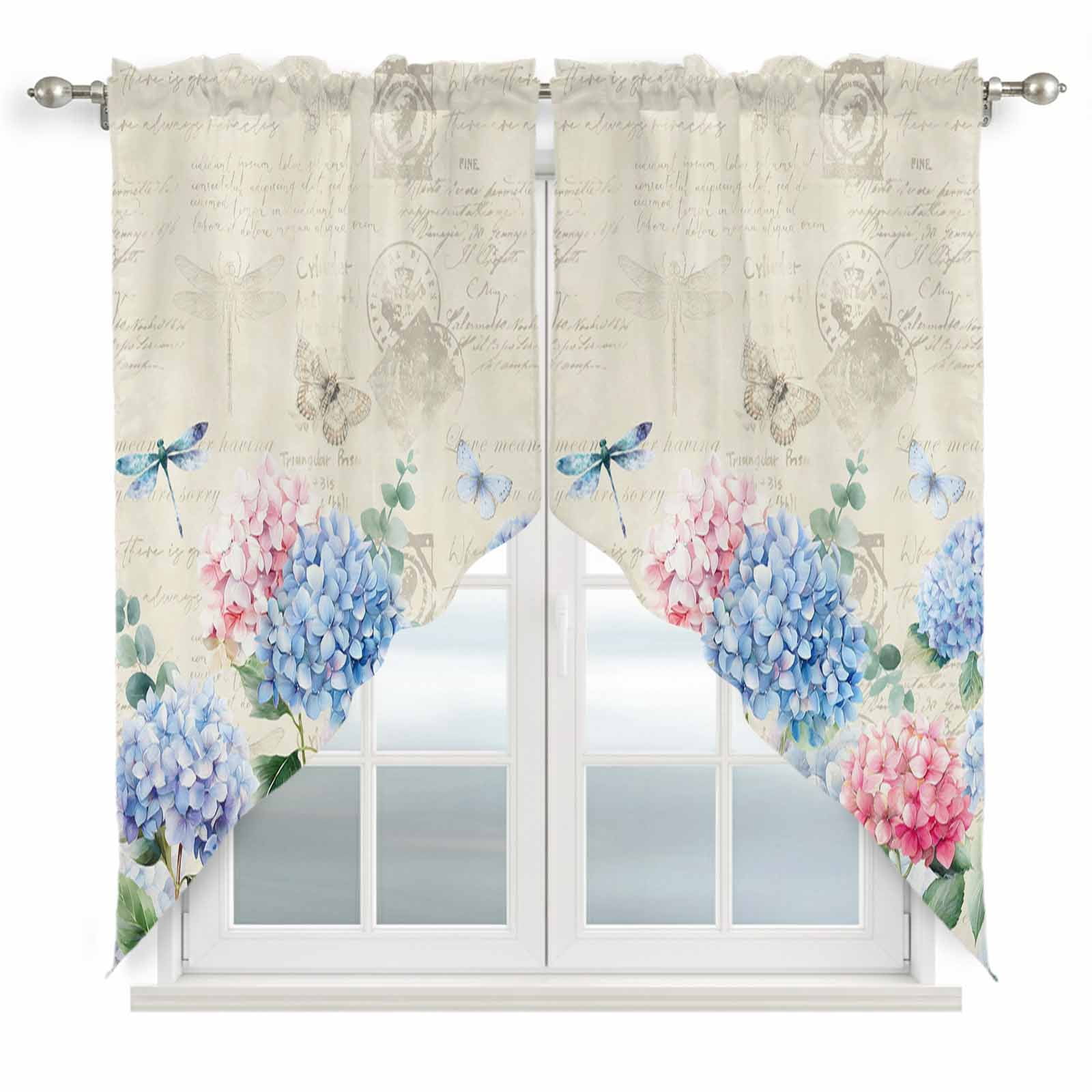 Blue Hydrangea Swag Curtains for Kitchen/Bedroom/Living Room, Pink ...