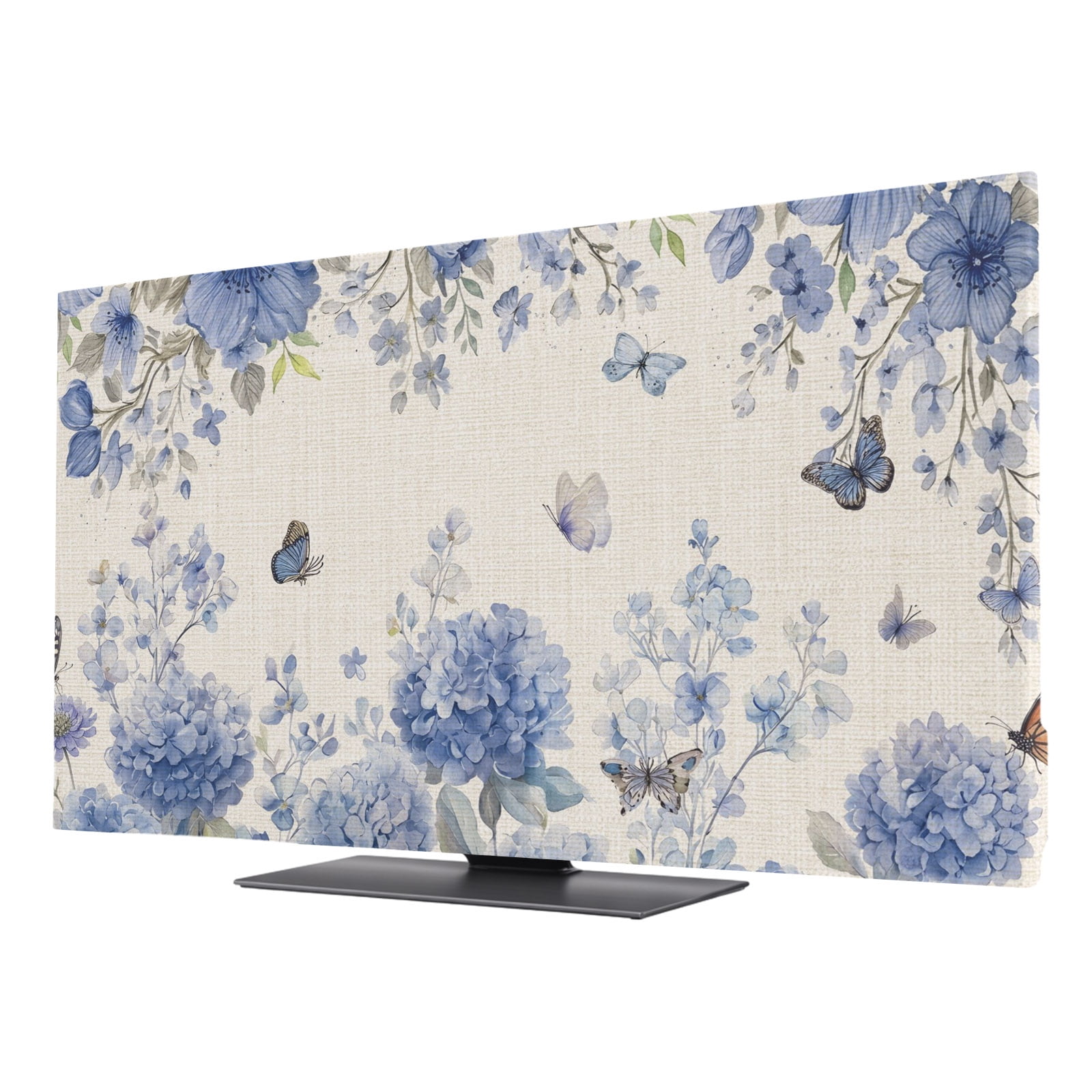 Blue Hydrangea TV Cover for 55 Inch Screen,Stretch Fabric Dustproof TV ...