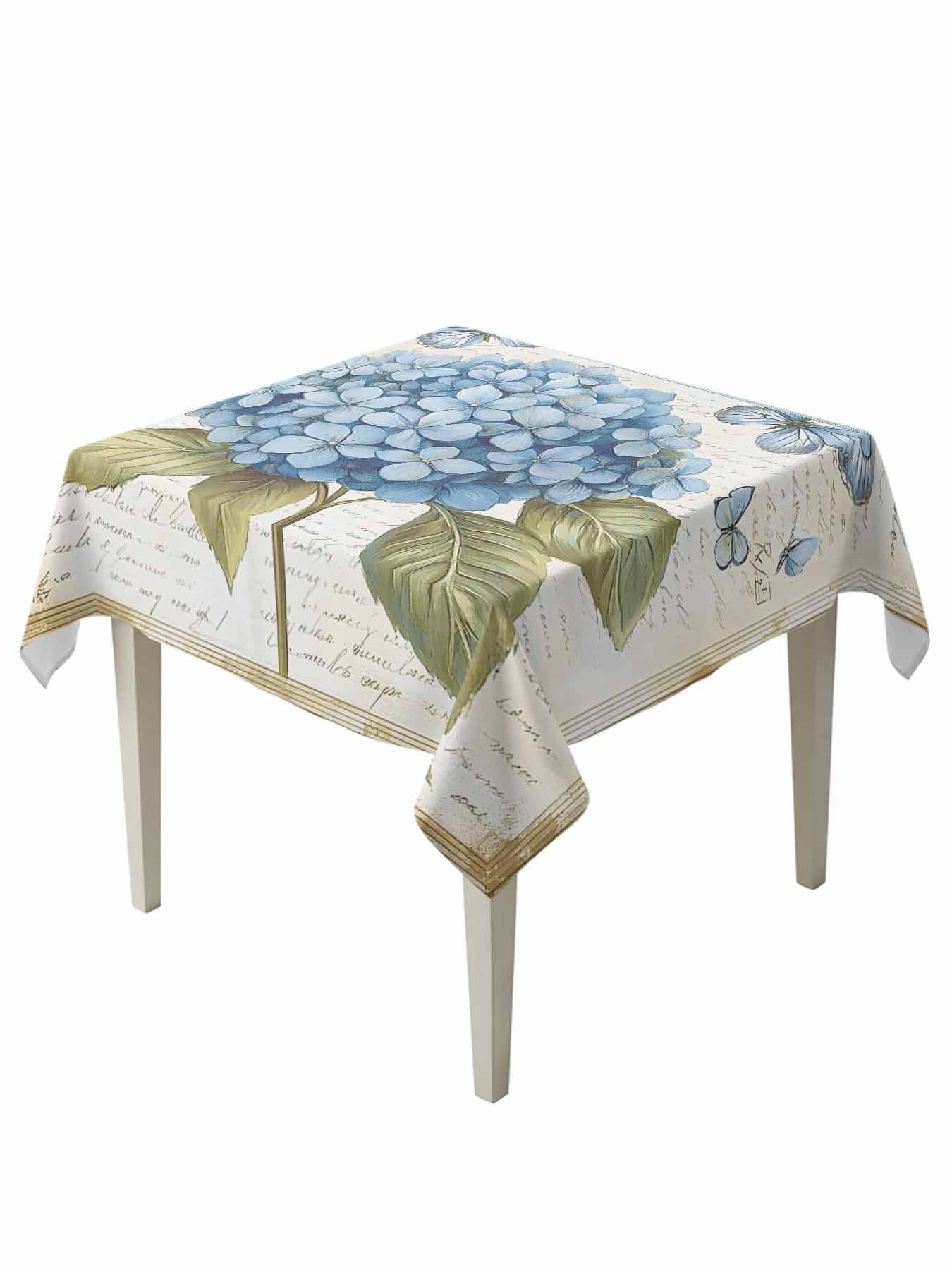 Blue Hydrangea Table Cloth, Spring Vintage Botanical Butterfly ...