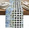 Blue Hydrangea Table Runner, Rustic Summer Blue Floral Butterfly Black ...