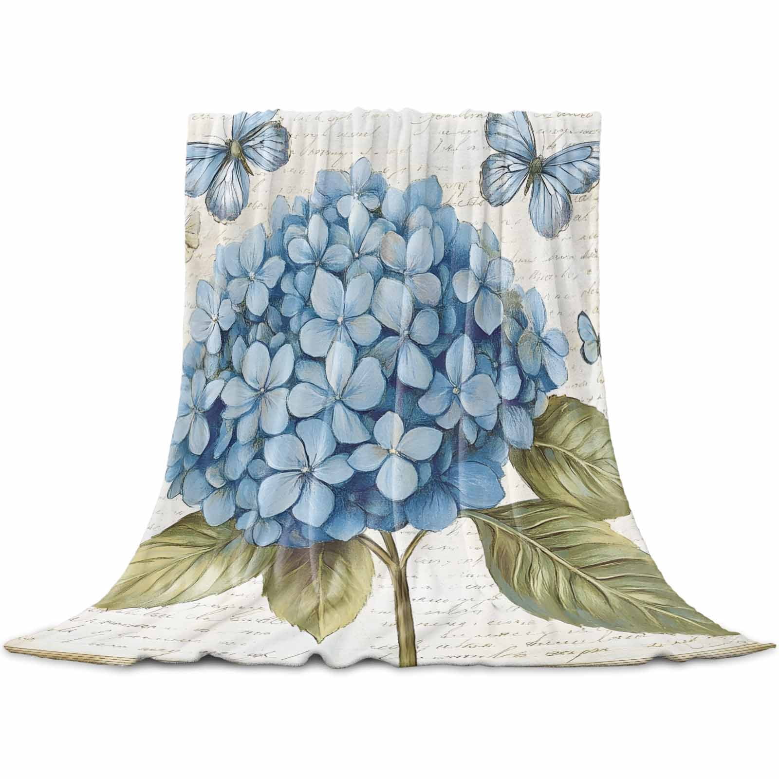 Blue Hydrangea Throw Blanket for Couch,Soft Lightweight Flannel Fleece ...