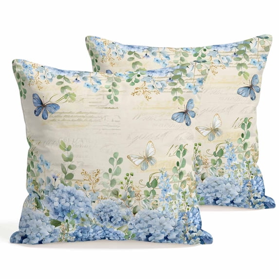 Blue Hydrangea Throw Pillow Covers 18 x 18 Inch Pillow Covers Set of 2 ...