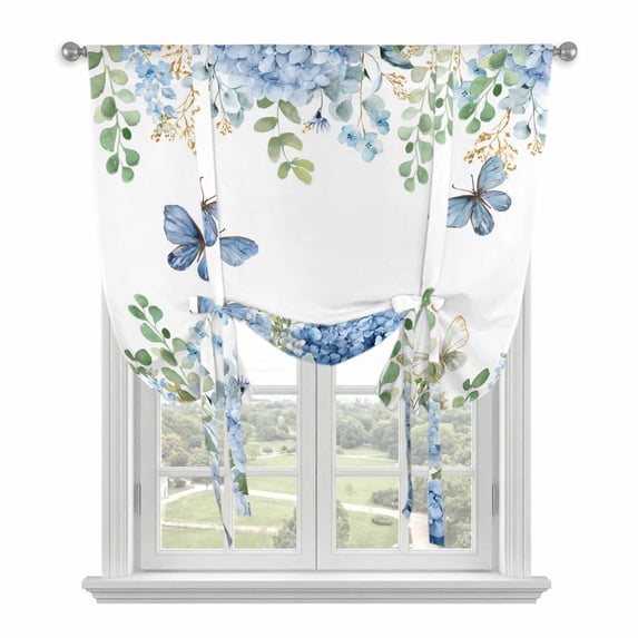 Blue Hydrangea Tie Up Curtains for Window, Thermal Insulated Balloon ...