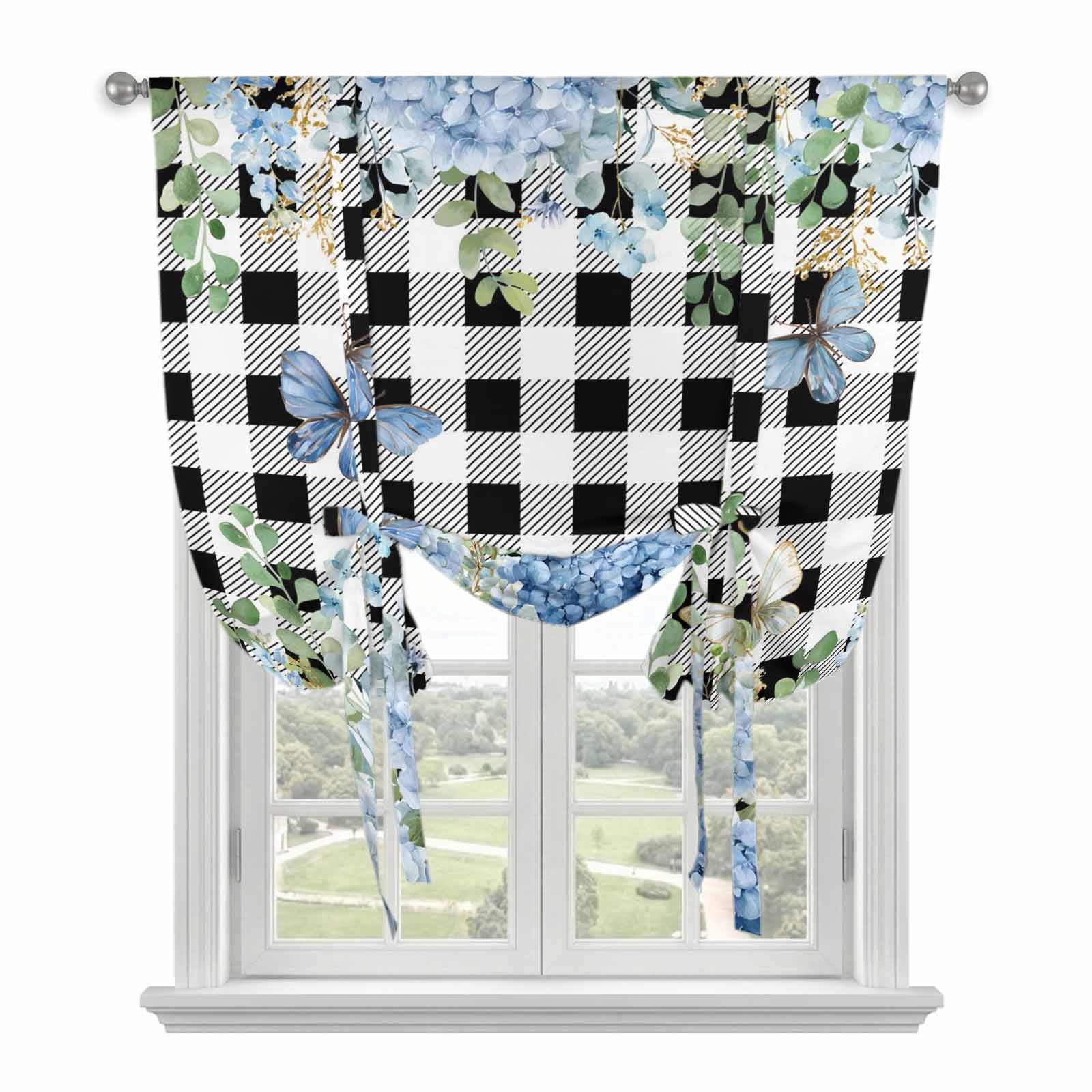 Blue Hydrangea Tie Up Curtains for Window, Thermal Insulated Balloon ...