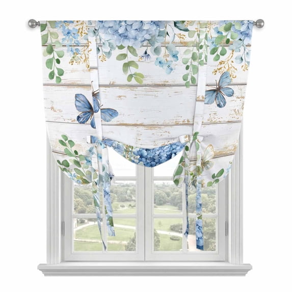 Blue Hydrangea Tie Up Curtains for Window, Thermal Insulated Balloon ...