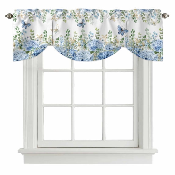 Blue Hydrangea Tie Up Valance Curtains Rustic Summer Blue Floral ...