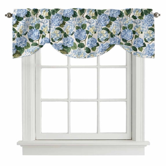 Blue Hydrangea Tie Up Valance for Windows, Floral Country Farmhouse ...